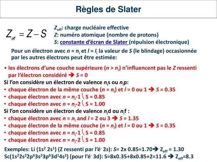 PPT - Règles de Slater PowerPoint Presentation, free download - ID:1960935