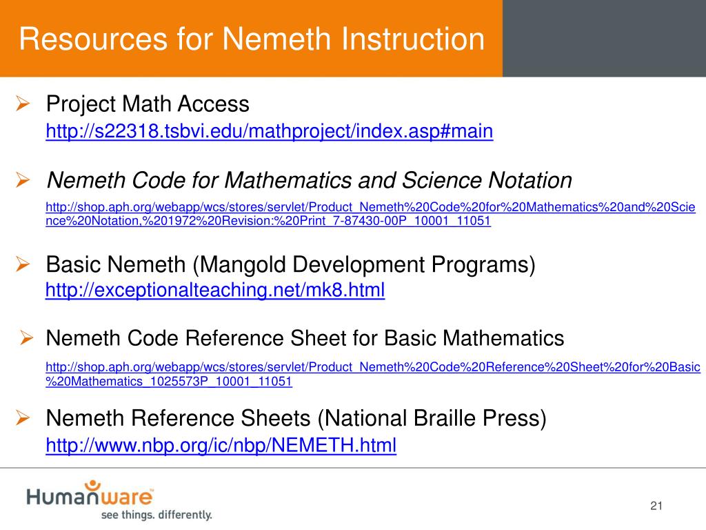 PPT - Nemeth Math on the BrailleNote Apex Dan Brown HumanWare ...