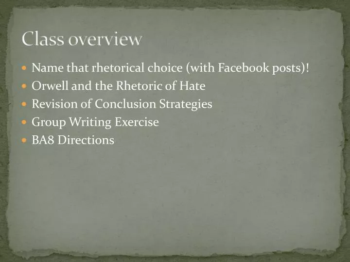 PPT - Class overview PowerPoint Presentation, free download - ID:1962853