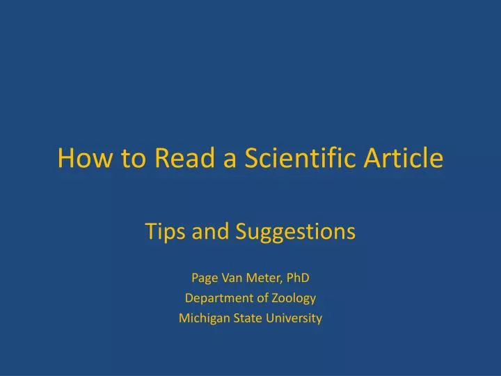 PPT - How to Read a Scientific Article PowerPoint Presentation, free ...
