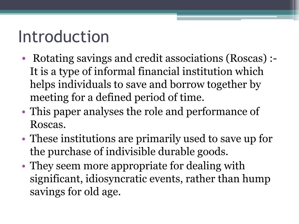 PPT - The Economics of Rotating Savings and Credit Association ...