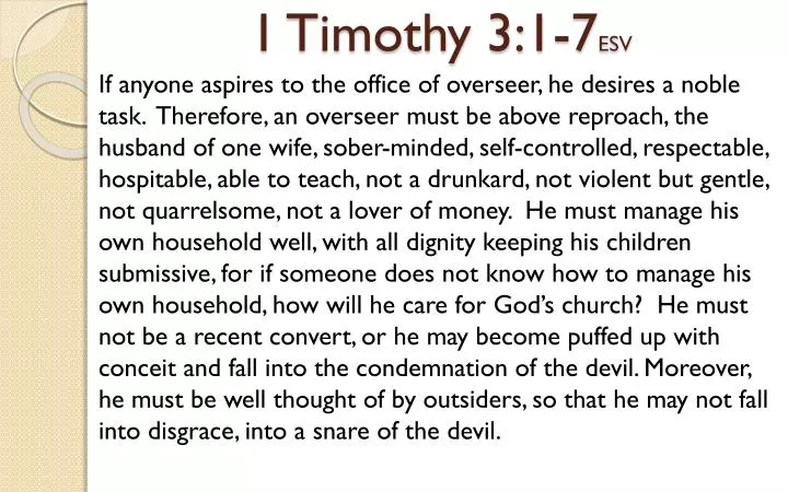 PPT - 1 Timothy 3:1-7 ESV PowerPoint Presentation, free download - ID ...