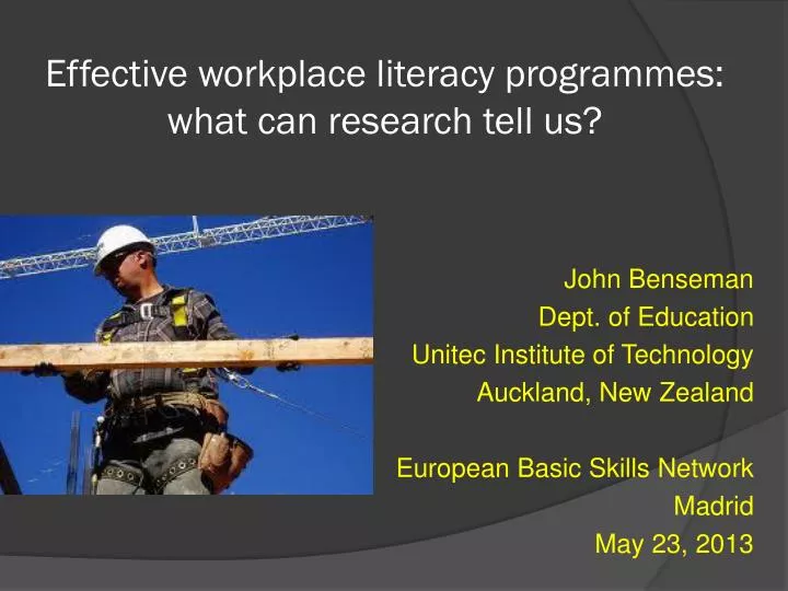 PPT - Effective workplace literacy programmes: what can research tell ...