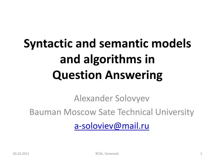 PPT - Syntactic and semantic models and algorithms in Question Answering PowerPoint Presentation ...