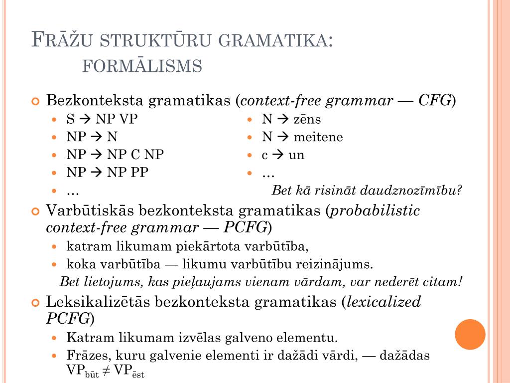 PPT - Valodas tehnoloģiju specseminārs Sintakse PowerPoint Presentation ...