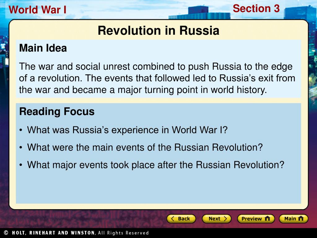 PPT - Preview Main Idea / Reading Focus Russia and World War I The ...
