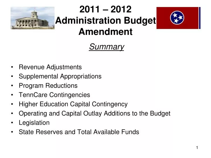 PPT - 2011 – 2012 Administration Budget Amendment PowerPoint ...