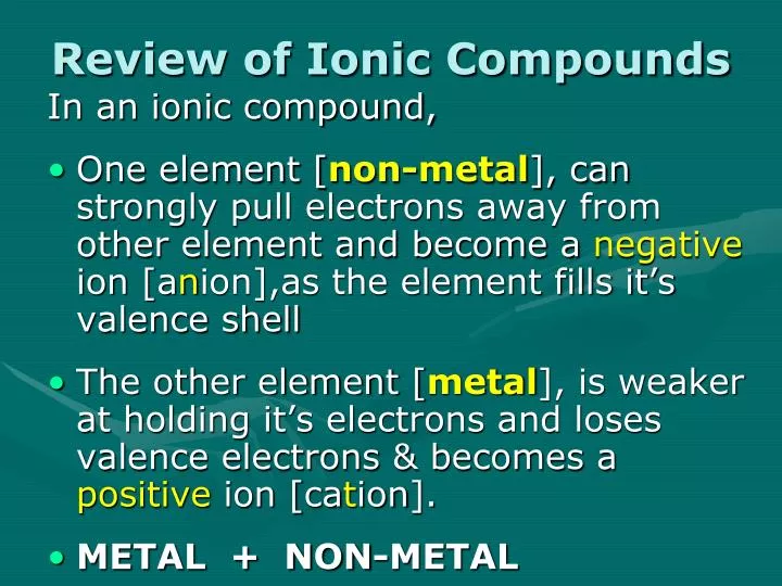 PPT - Review of Ionic Compounds PowerPoint Presentation, free download ...