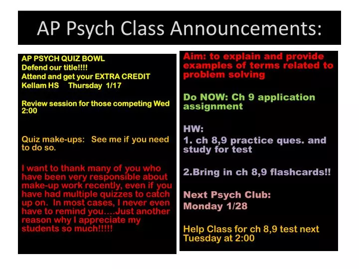 PPT - AP Psych Class Announcements: PowerPoint Presentation, free ...