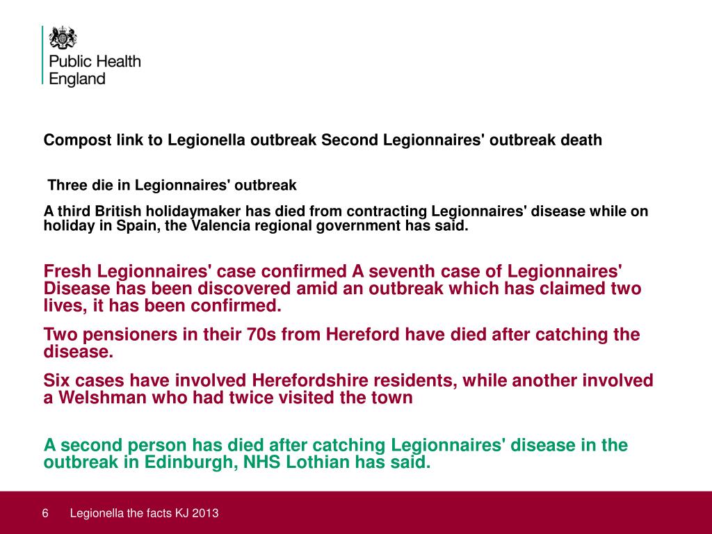 PPT - Legionella- The facts. The epidemiology of legionella in the W ...