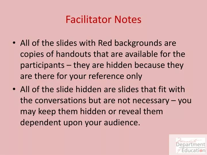 PPT - Facilitator Notes PowerPoint Presentation, free download - ID:2004050