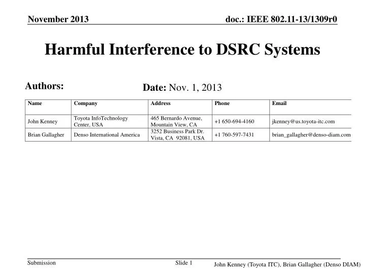 PPT - Harmful Interference to DSRC Systems PowerPoint Presentation ...