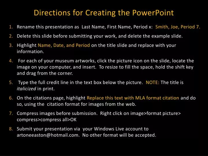PPT - Directions for Creating the PowerPoint PowerPoint Presentation ...