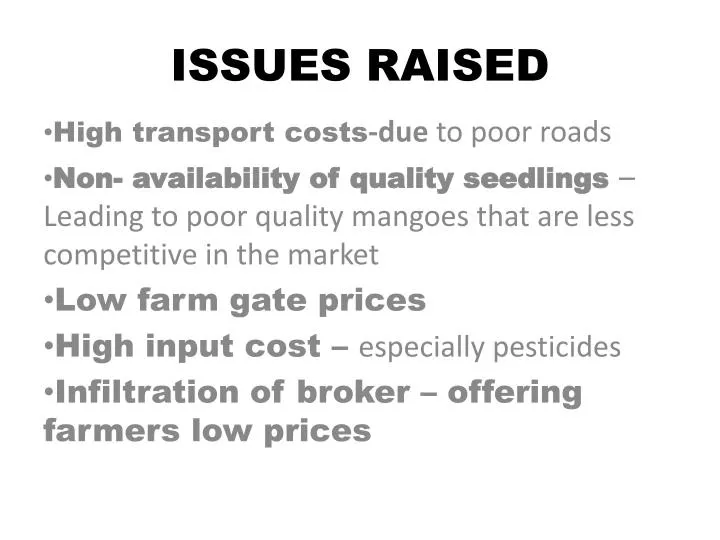 PPT - ISSUES RAISED PowerPoint Presentation, free download - ID:2010788