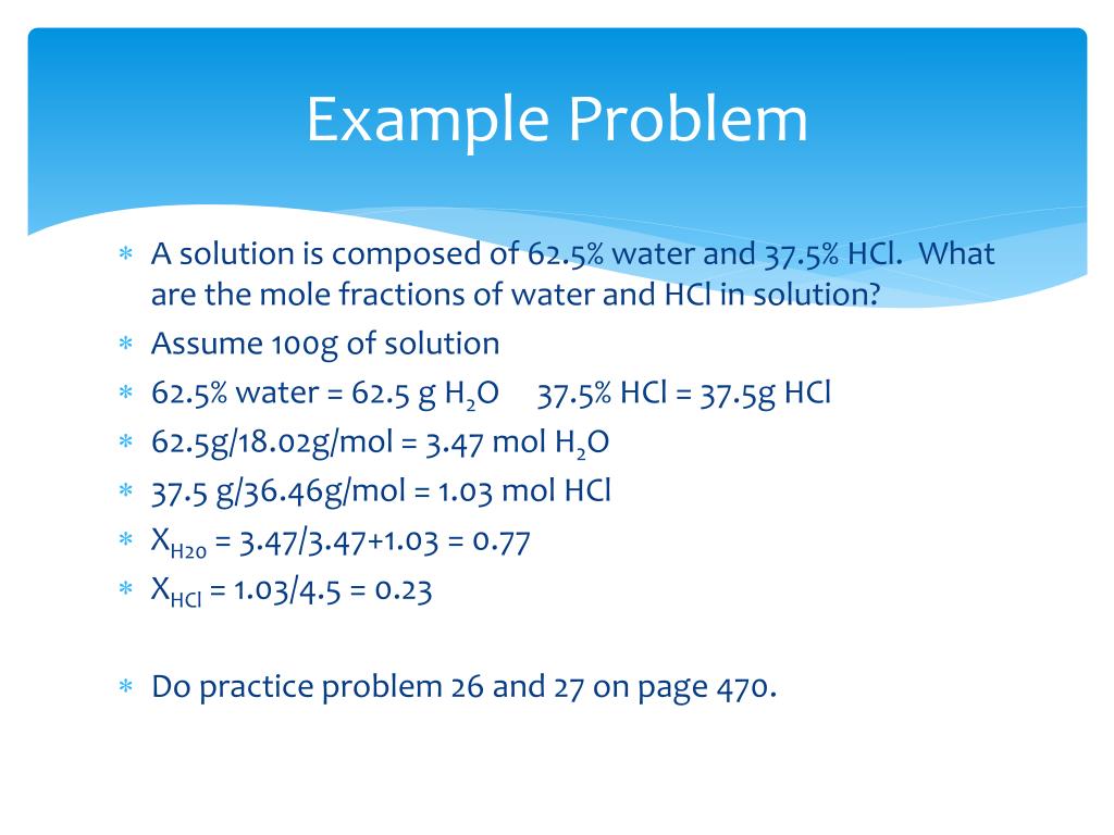 Mole Fraction Example Problem Mole Fraction Example Problem