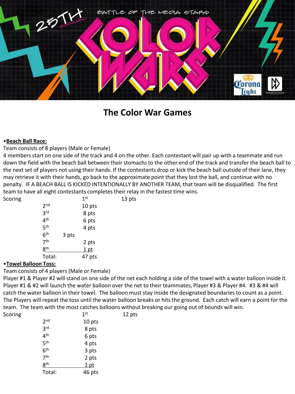PPT - The Color War Games Beach Ball Race: Team consists of 8 players ...