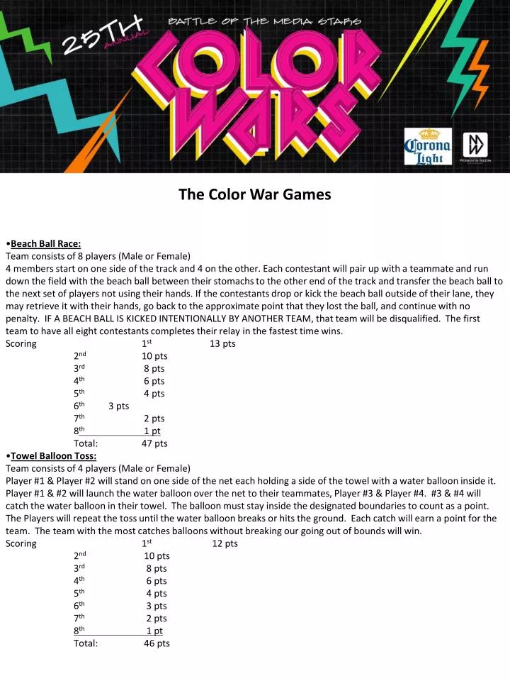 PPT - The Color War Games Beach Ball Race: Team consists of 8 players ...