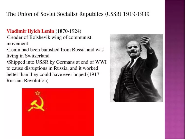 PPT - The Union of Soviet Socialist Republics (USSR) 1919-1939 ...