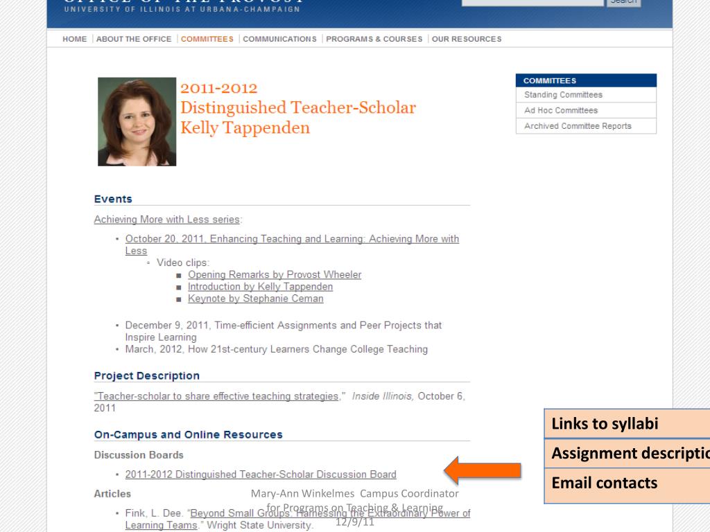 PPT - 2011-2012 University Distinguished Teacher-Scholar Series Kelly ...