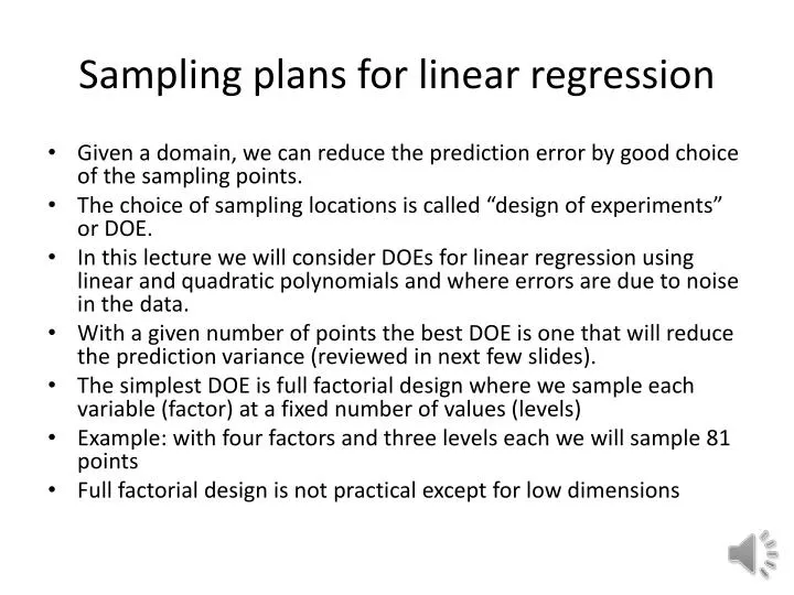 PPT - Sampling plans for linear regression PowerPoint Presentation ...