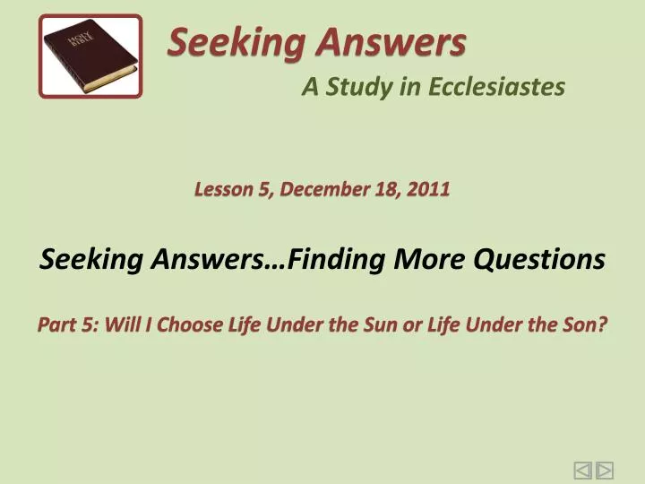 PPT - Seeking Answers…Finding More Questions PowerPoint Presentation ...