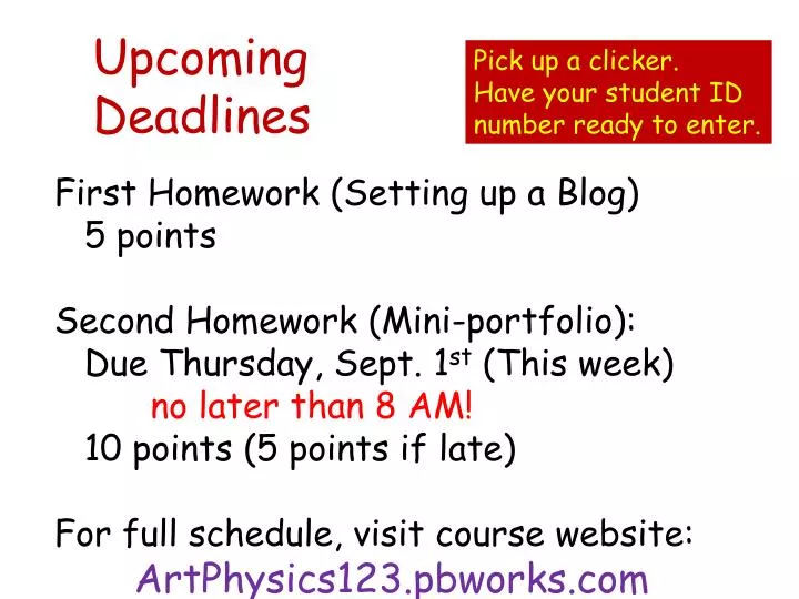 PPT - Upcoming Deadlines PowerPoint Presentation, free download - ID ...