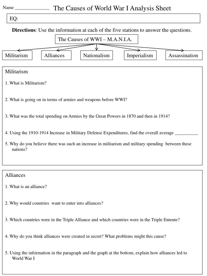 PPT - The Causes of World War I Analysis Sheet PowerPoint Presentation ...