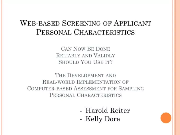 PPT - Harold Reiter Kelly Dore PowerPoint Presentation, free download ...