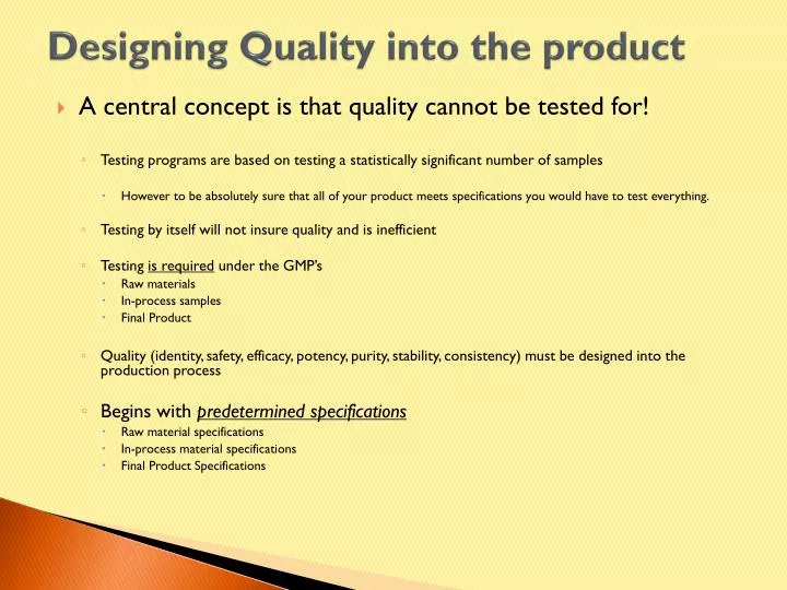 PPT - Designing Quality into the product PowerPoint Presentation, free ...