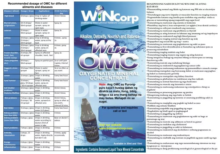 PPT - Recommended dosage of OMC for different ailments and diseases ...