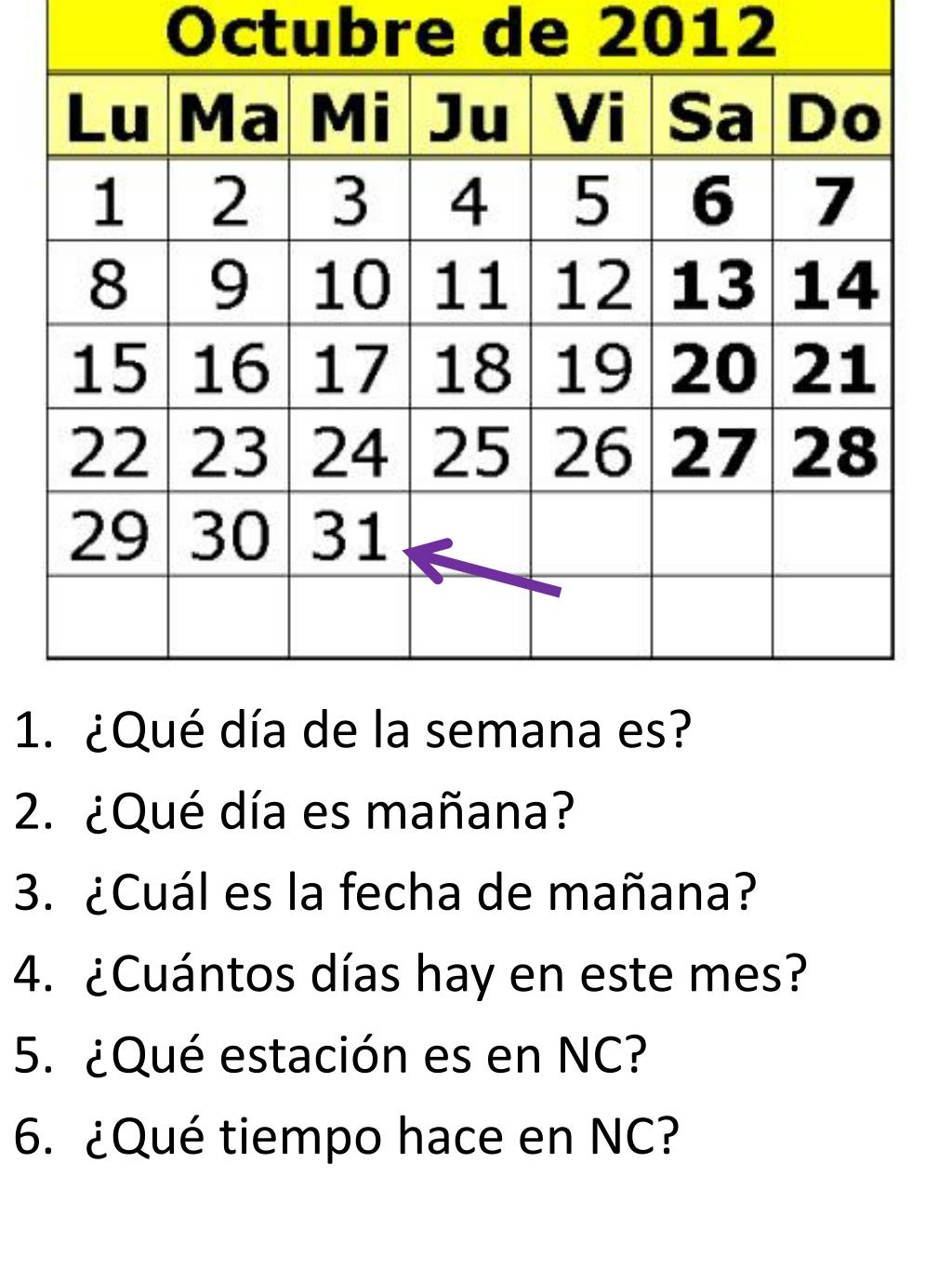 PPT - ¿ Qué día de la semana es ? ¿ Cuál es la fecha de hoy? ¿ Qué día ...