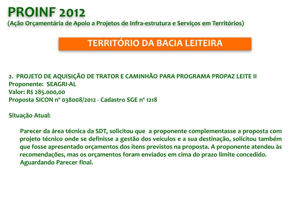 PPT - PROINF 2012 Projetos Territoriais - Alagoas PowerPoint Presentation - ID:2040109