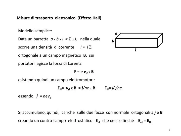 PPT - Misure di trasporto elettronico (Effetto Hall) PowerPoint ...