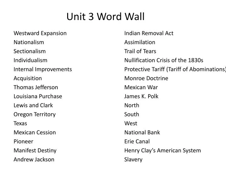 PPT - Unit 3 Word Wall PowerPoint Presentation, free download - ID:2046385