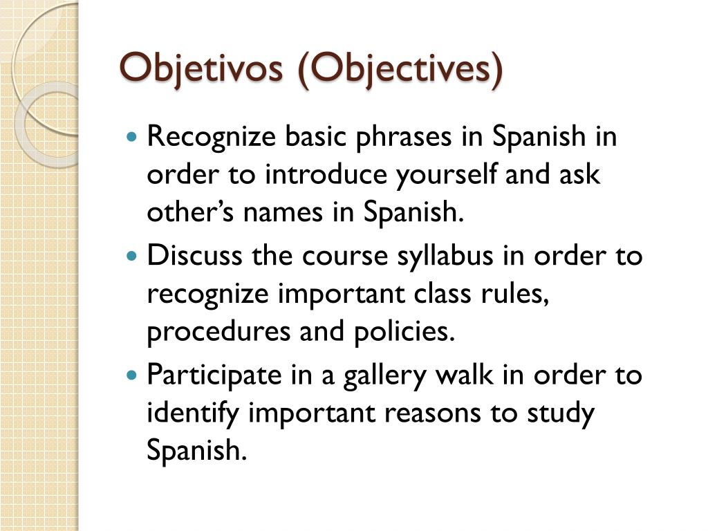 PPT - Spanish Class Introduction and Objectives PowerPoint Presentation ...