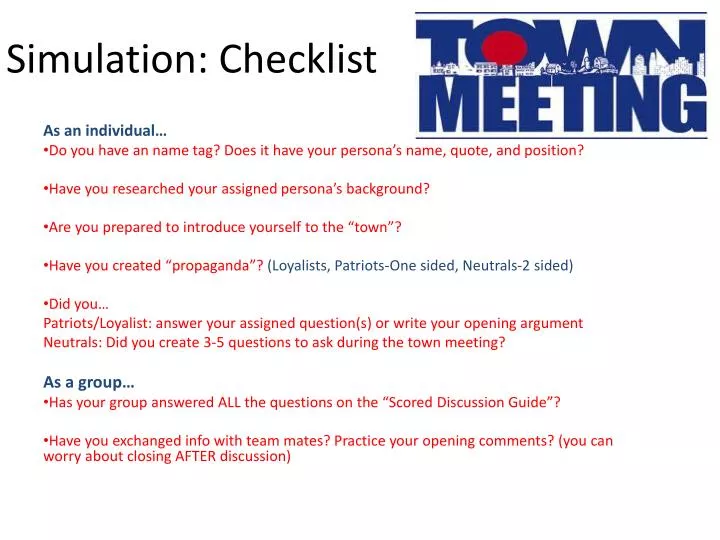 PPT - Simulation: Checklist PowerPoint Presentation, free download - ID ...