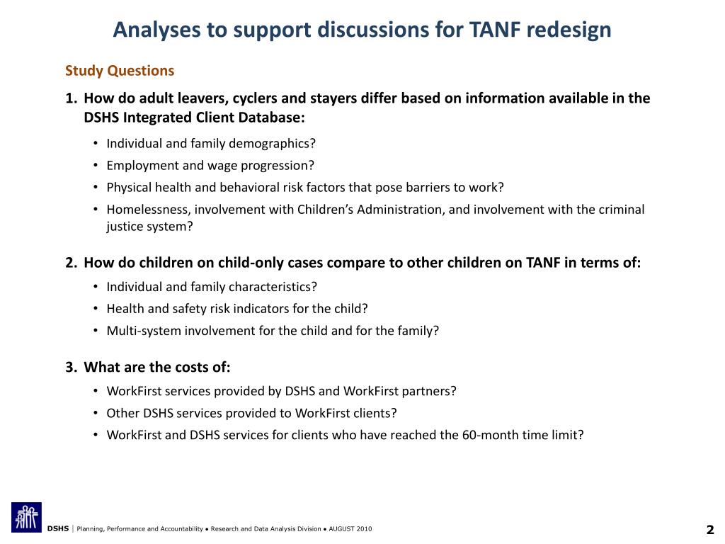 PPT - Adults on TANF in Washington State Risks and Outcomes for Leavers ...