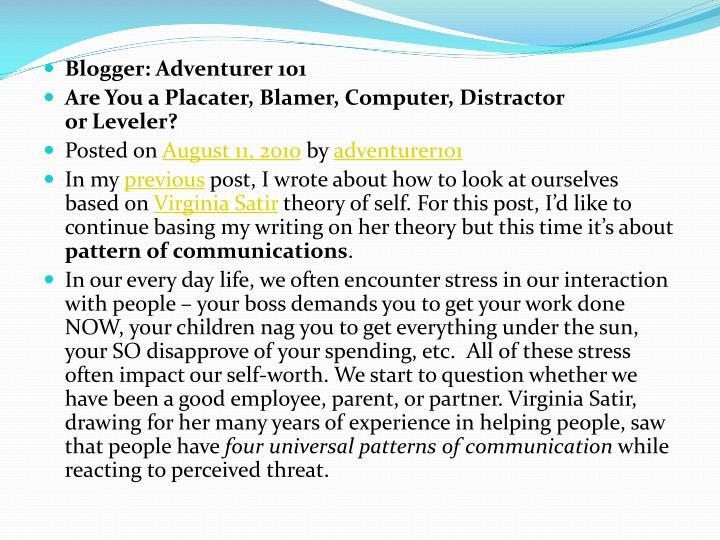 PPT - Virginia Satir’s Communication Styles PowerPoint Presentation ...