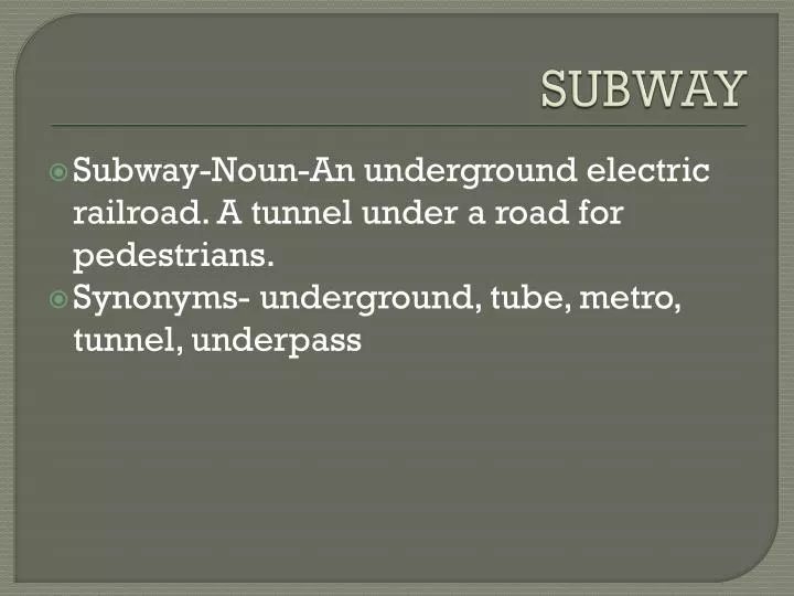 PPT - SUBWAY PowerPoint Presentation, free download - ID:2062362
