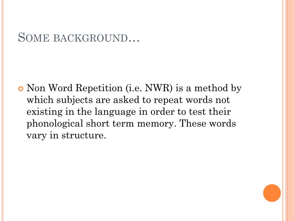 PPT - Non word repetition of target and non target like words [ by ...