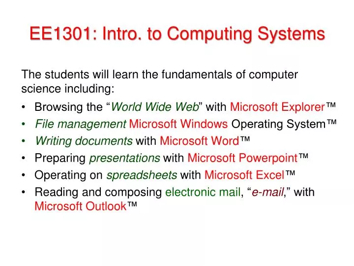 PPT - EE1301: Intro. to Computing Systems PowerPoint Presentation, free download - ID:2064691