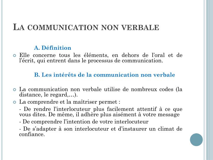 PPT - La communication verbale et non verbale PowerPoint Presentation - ID:2065297