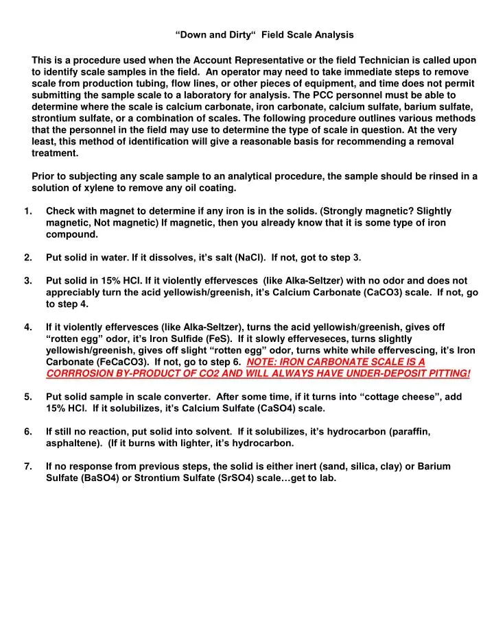 PPT - “Down and Dirty“ Field Scale Analysis PowerPoint Presentation ...