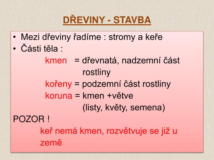 PPT - BYLINY A DŘEVINY ROZDĚLENÍ STAVBA ROSTLIN PowerPoint Presentation ...