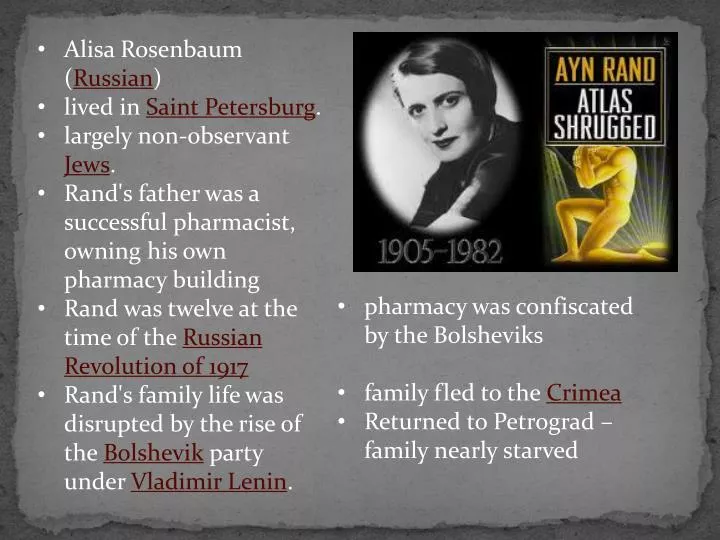 PPT - Alisa Rosenbaum ( Russian ) lived in Saint Petersburg . largely ...