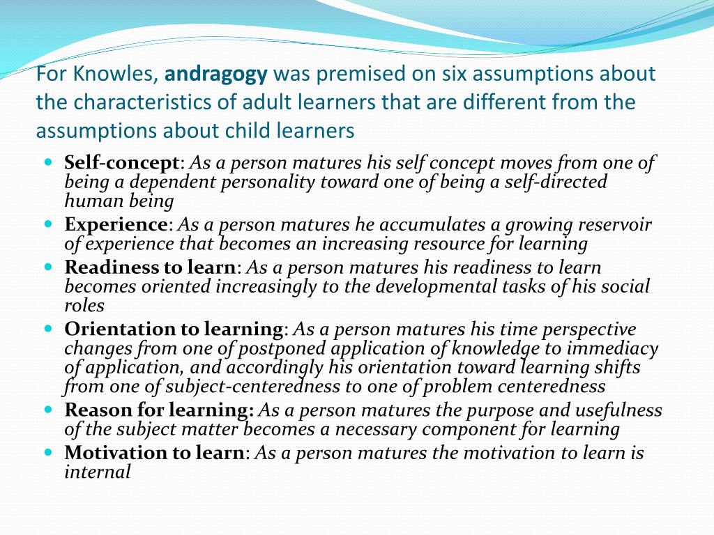 Ppt Andragogy And The Principles Of Adult Learning Powerpoint