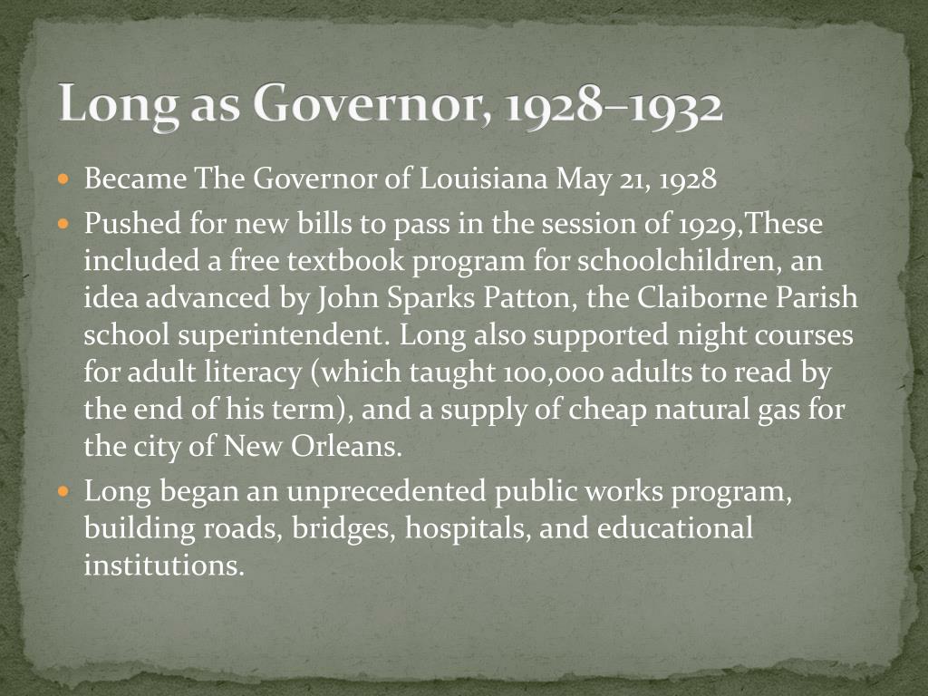 PPT - Huey Long Aka: kingfish August 30, 1893 – September 10, 1935 ...
