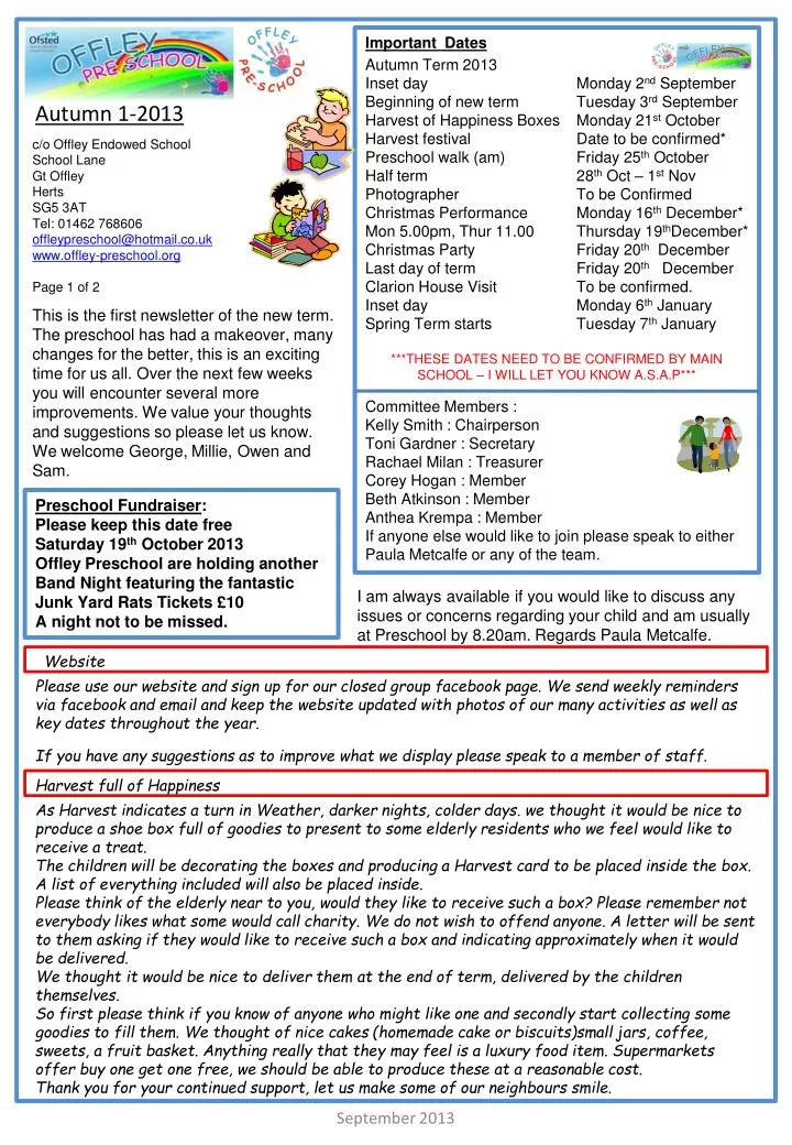 PPT - Important Dates Autumn Term 2013 Inset day Monday 2 nd September ...