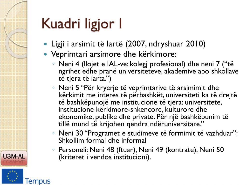 PPT - Kuadri ligjor për projektet dhe veprimtaritë e misionit të tretë ...
