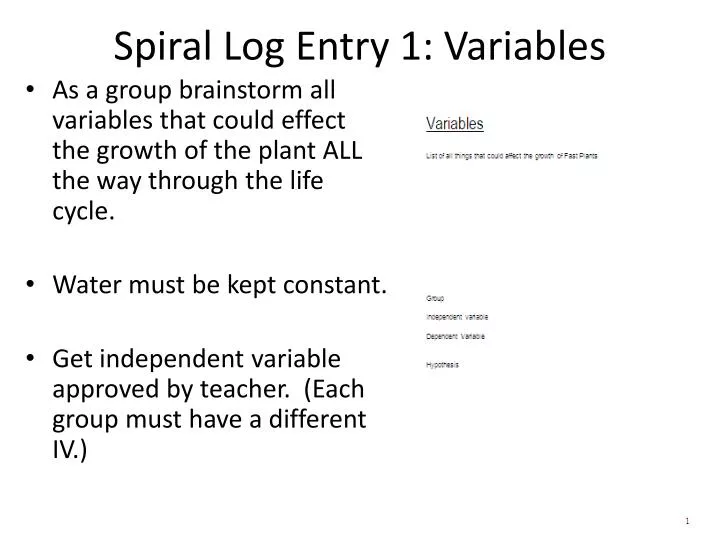 PPT - Spiral Log Entry 1: Variables PowerPoint Presentation, free ...